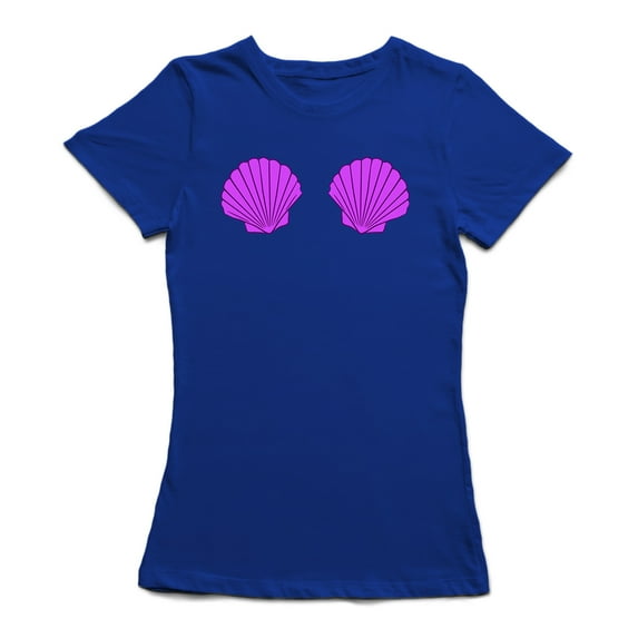 Purple Mermaid Shells As A Bra Graphic Women Royal Blue T-Shirt, Female ...