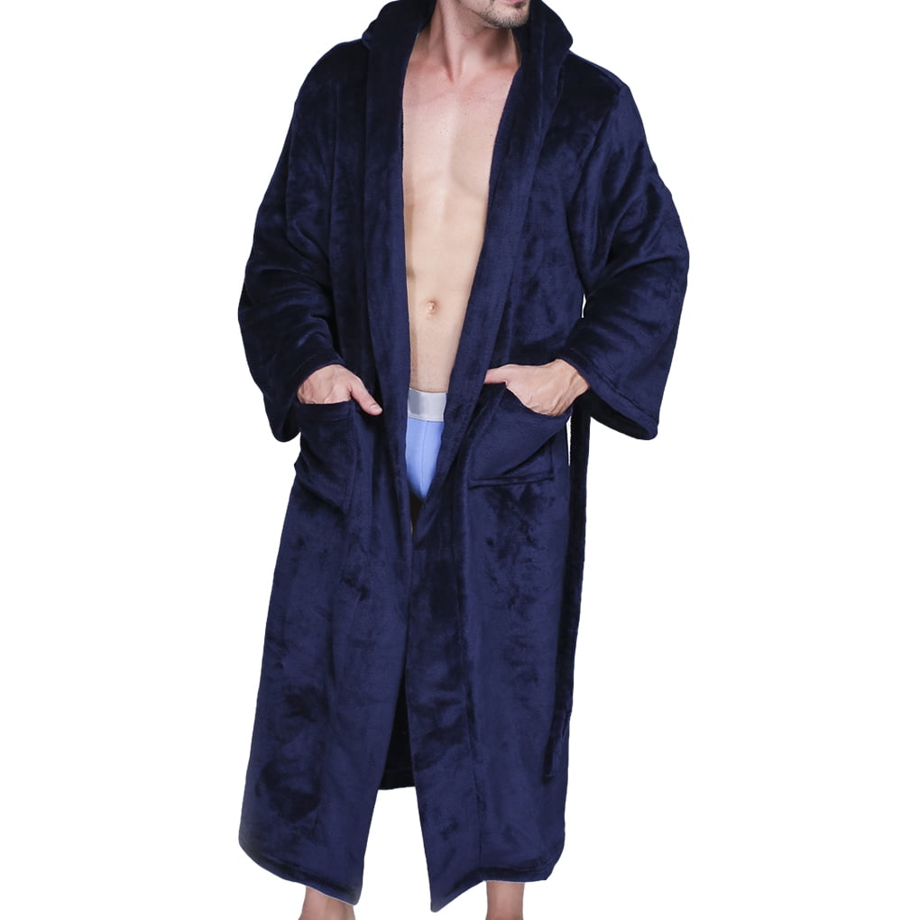 Thick Warm Pocket Robe SPA Long Robe Long Sleeve Bathrobe Winter Hooded ...