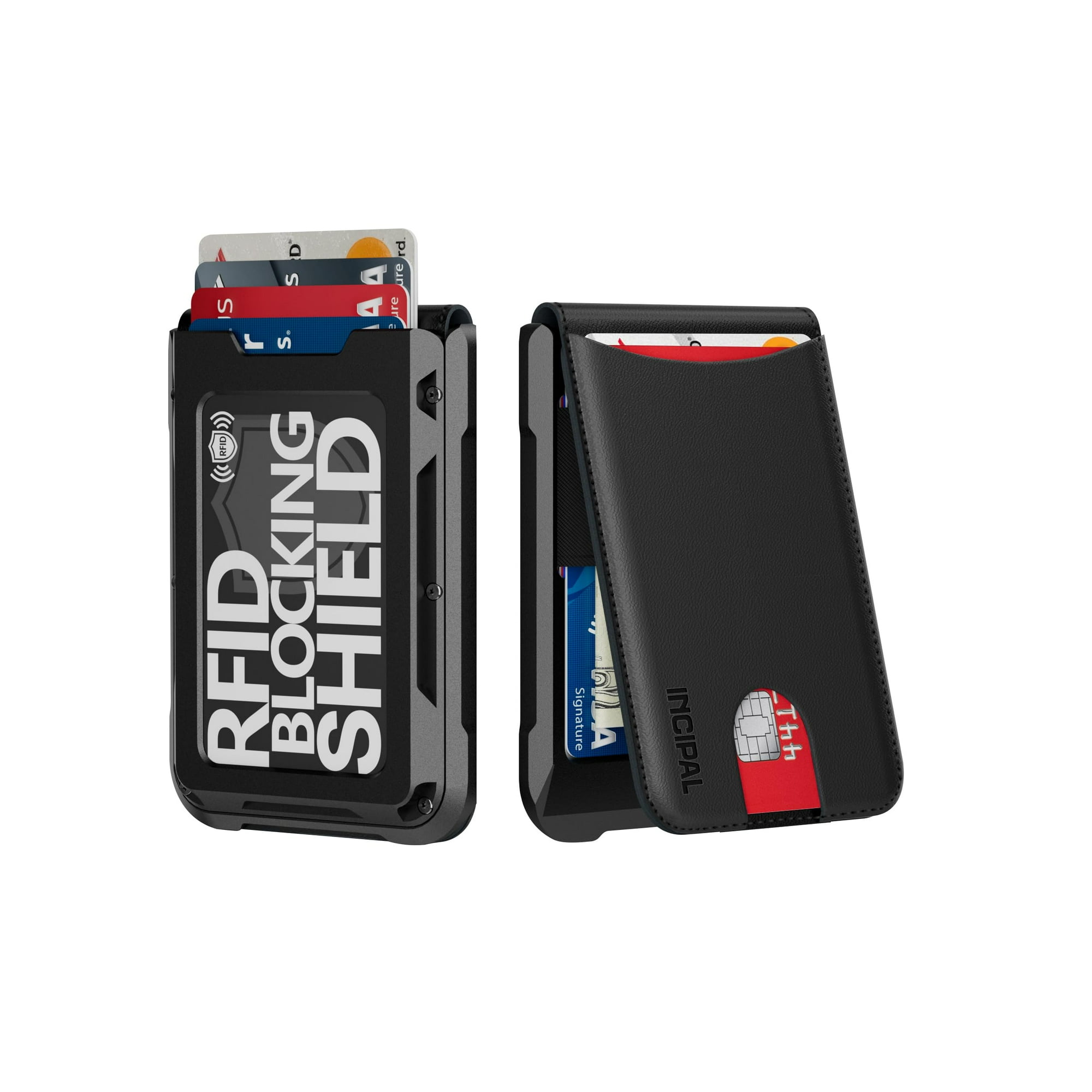 Incipal Inicipal Minimalist Wallet For Men - Card Holder With Money Clip Leather Rfid Slim Metal Wallets (Black) One Size