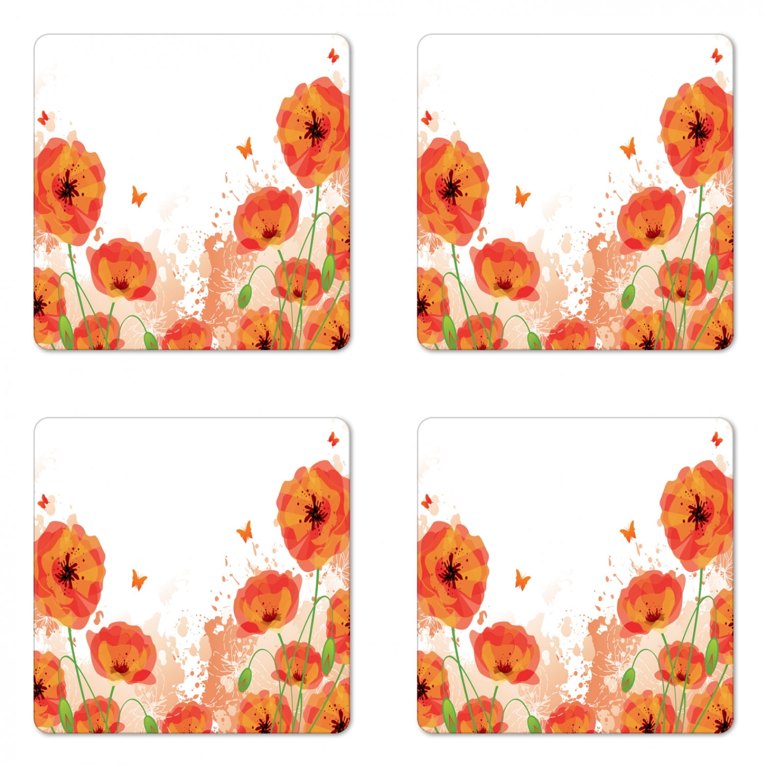 Poppy Coaster Set of 4, Digital Watercolors Design of Poppy Classic ...