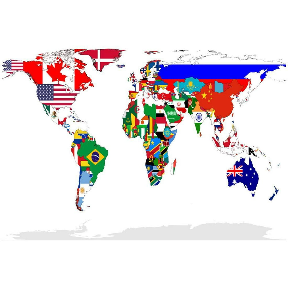 Map of World With Flags In Relevant Countries, Isolated On White Back ...