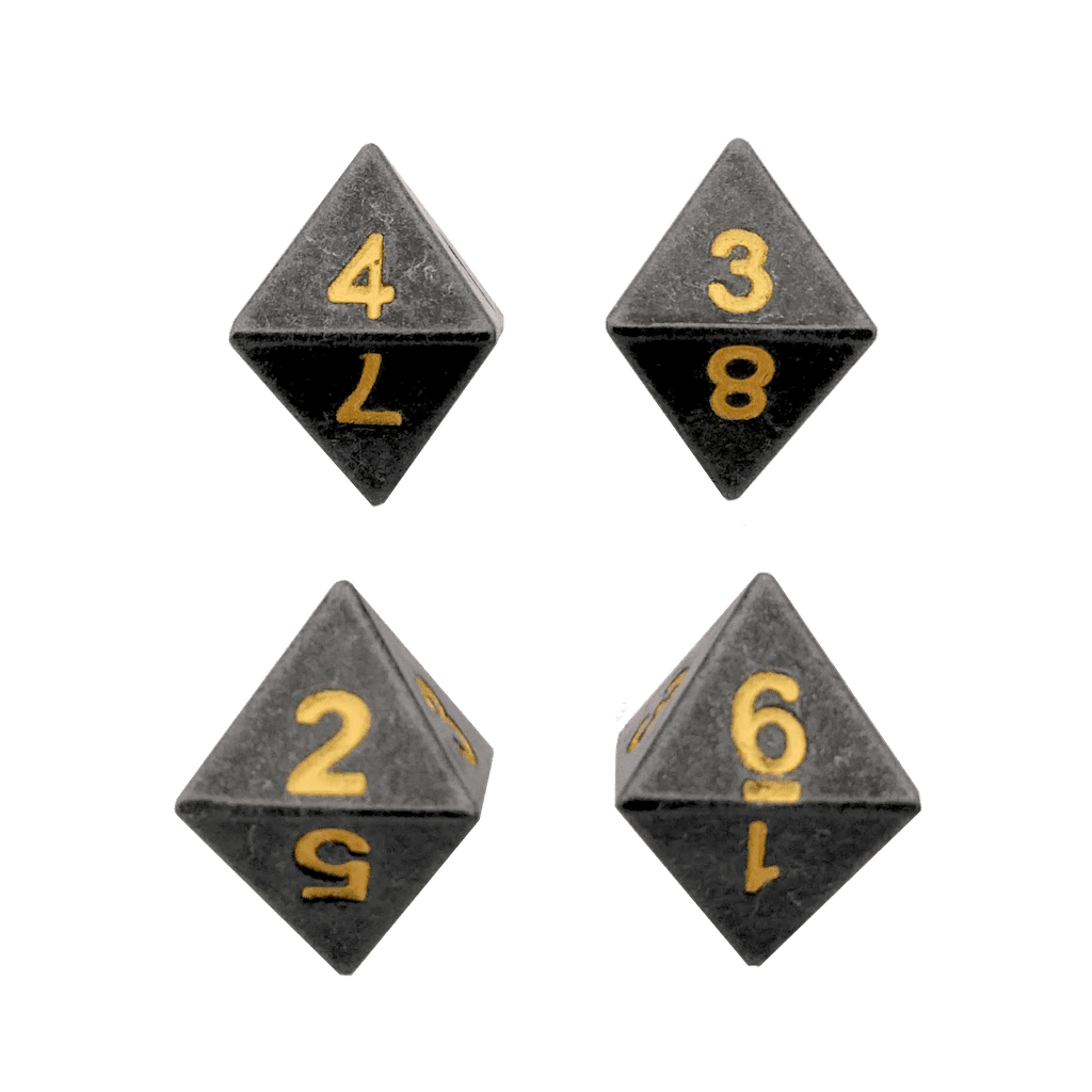 4 Pack of D8 - Gunmetal Gray Color with Gold Numbers Metal Dice ...