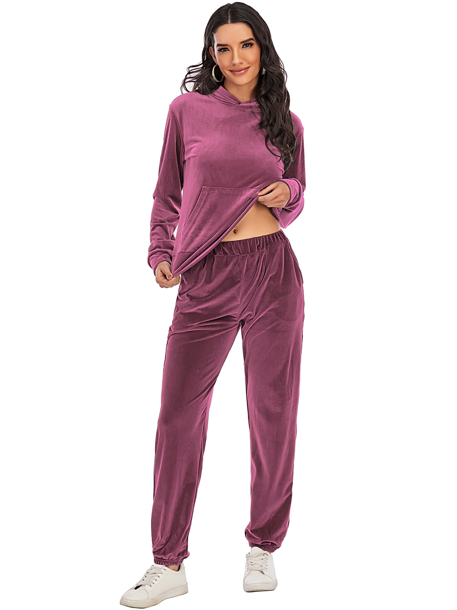 LELINTA Velour Tracksuit for Women Outfit Hoodie and Pants Tracksuit ...