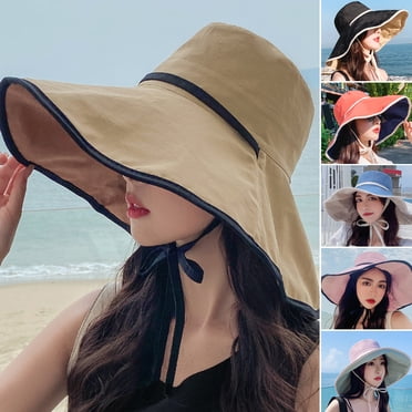 Sunjoy Tech Sun Visor Hats for Women Wide Brim Straw Roll Up Ponytail ...
