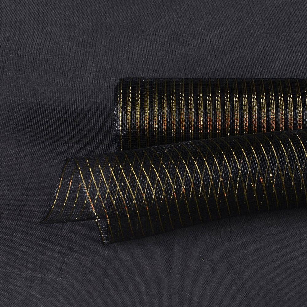 Black with Gold - Deco Mesh Wrap Metallic Stripes - ( 10 Inch x 10 ...