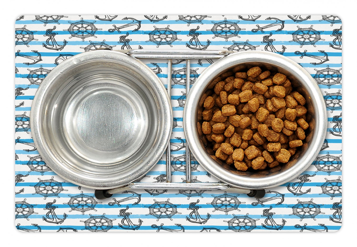 Maritime Pet Mat for Food and Water, Anchor Steering Wheel Graphic ...