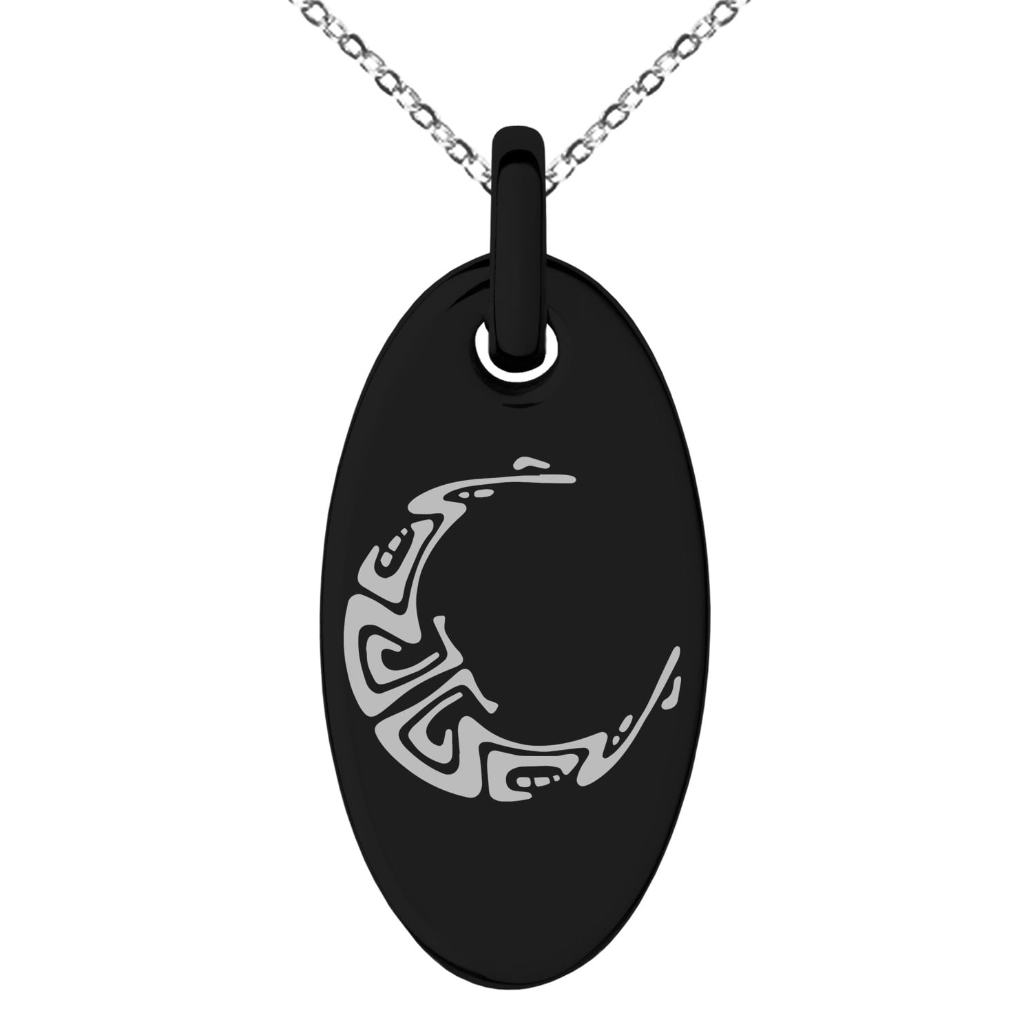 Stainless Steel Mayan Crescent Moon Rune Engraved Small Oval Charm ...