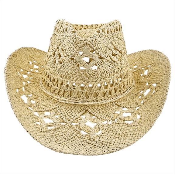 Aihuaihua Western Straw Cowboy Hats for Women Men Hollow Cowgirl Hat ...