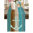 Burlap Table Runner 48 Inches Long, Nautical Blue Anchor Farm Wood ...