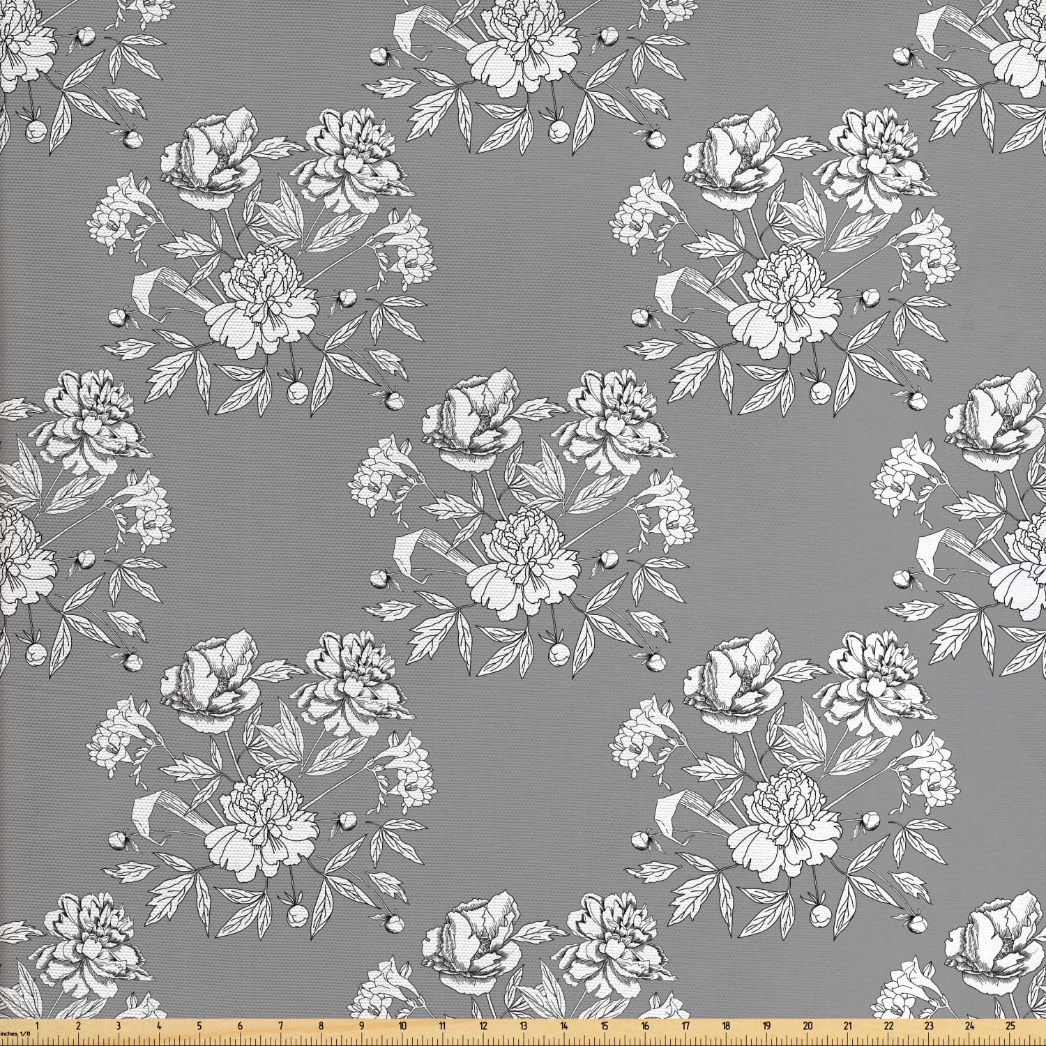Vintage Fabric by the Yard, Continuous Greyscale Pattern with Delicate ...
