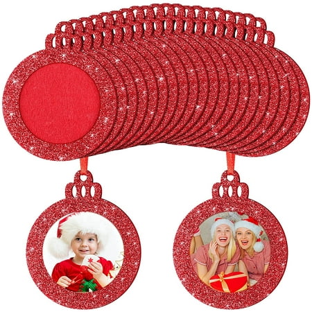 HTAIGUO 20 Pieces Christmas Photo Ornament Frames Felt Mini Bell ...