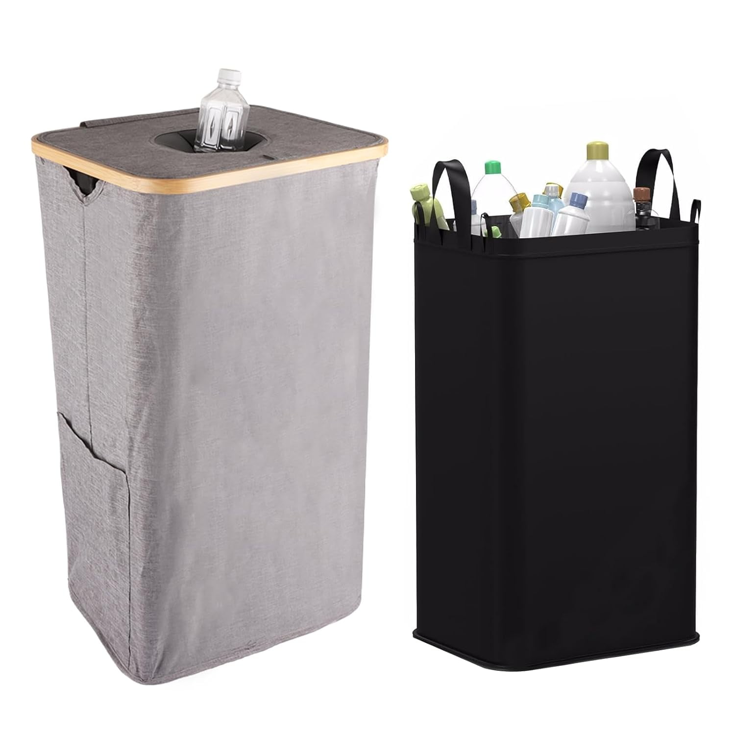 Kitchen Recycling Bin, 100L Large Bottle Storage Bin with Lid and Carry ...