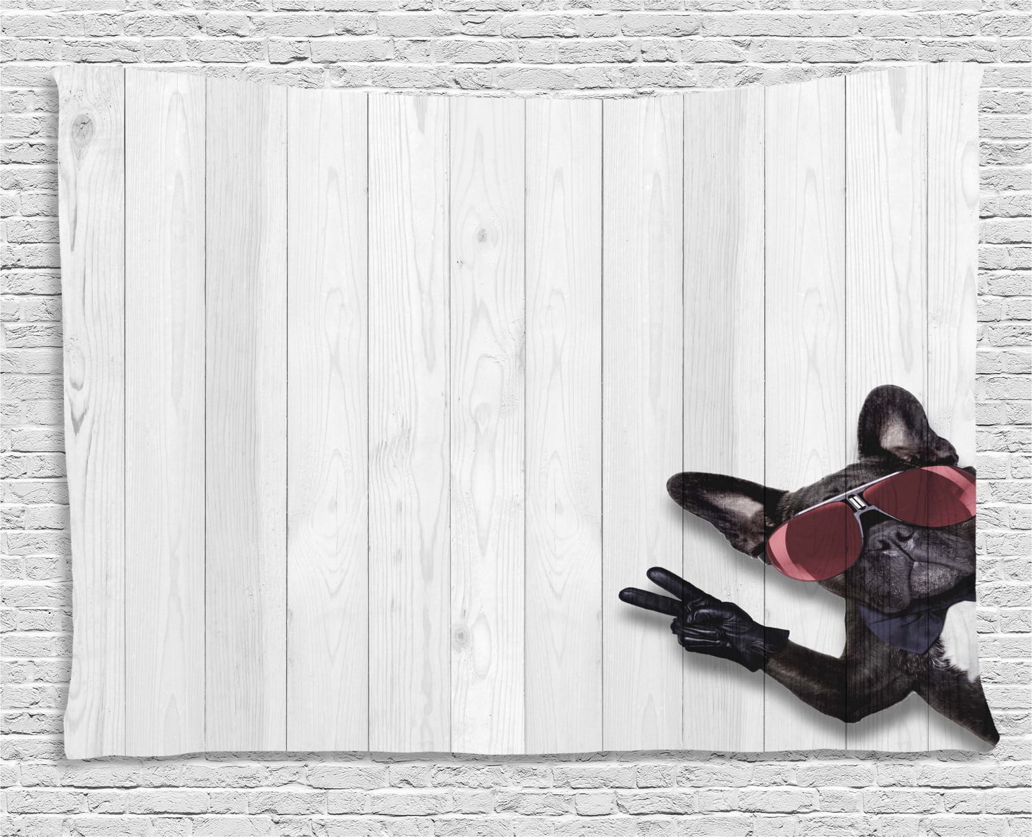 Animal Decor Tapestry, Cool Husky Dog with Sunglasses Making Peace Sign ...