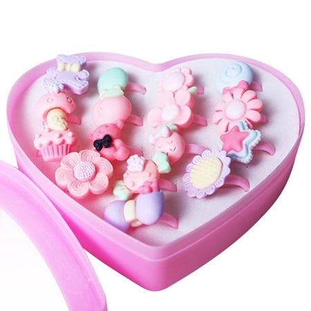 12PCS Kids Ring Set Cute Resin Adjustable Finger Ring Dress up Ring for ...