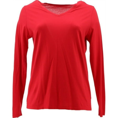 Lands' End Women's Tall Long Sleeve V-Neck T-Shirt Rich Red XL NEW ...