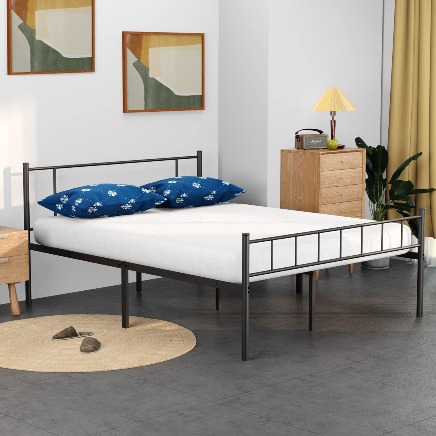 King Metal Platform Bed Frame with Headboard & Foot board Mattress ...