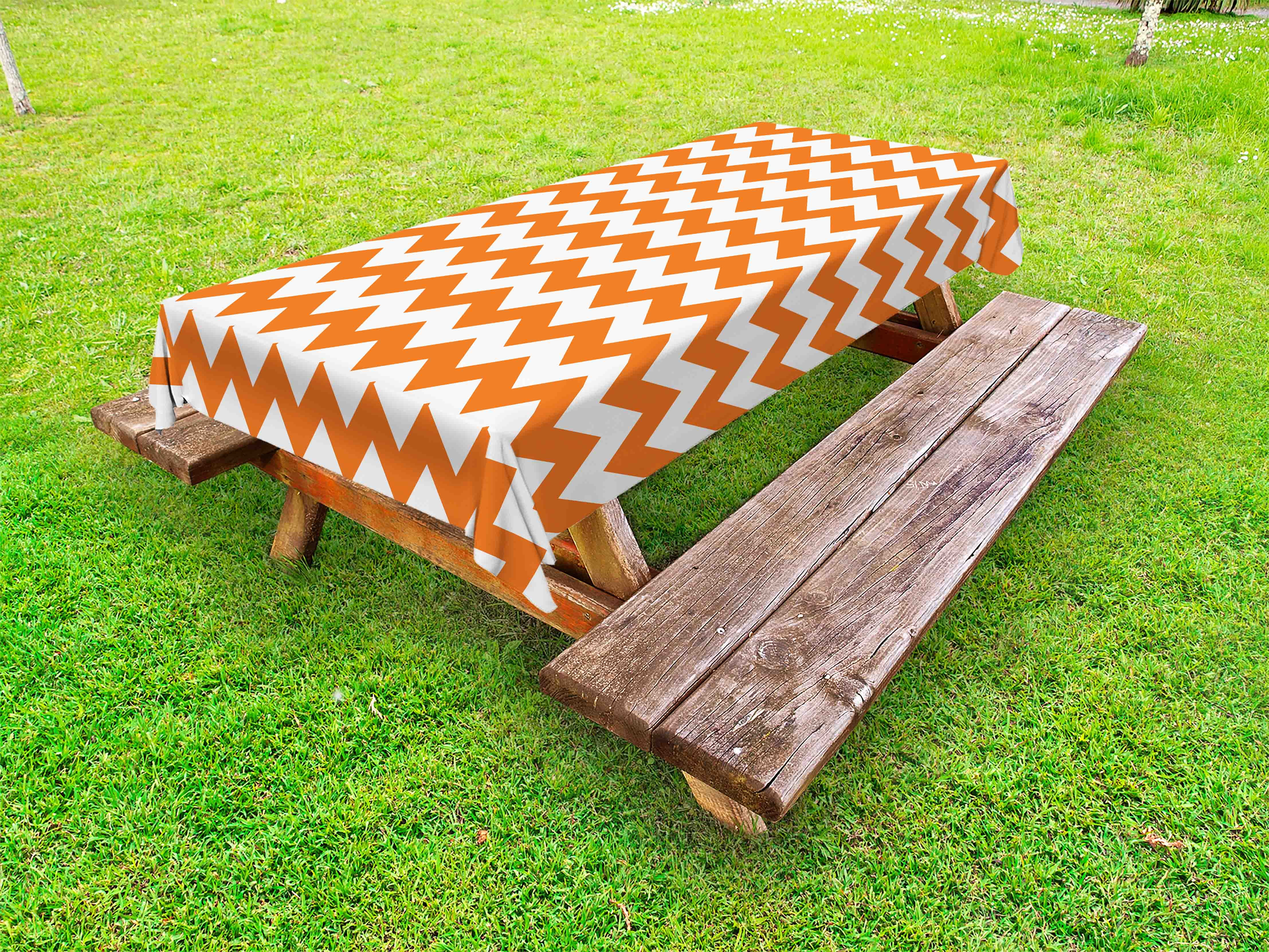 Chevron Outdoor Tablecloth, Halloween Pumpkin Color Chevron Traditional ...
