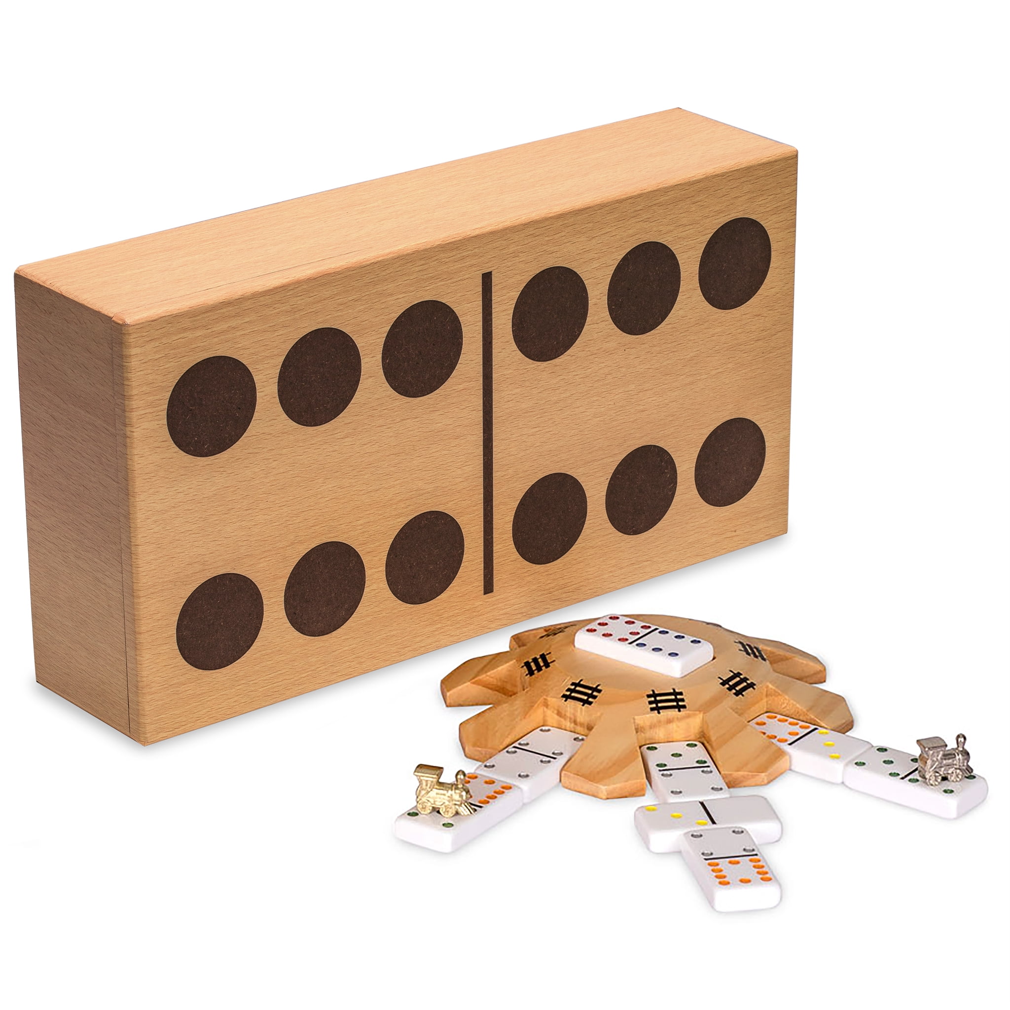 Mexican Train Complete Set with Double 12 Dominoes (Pips/Dots), Wooden ...