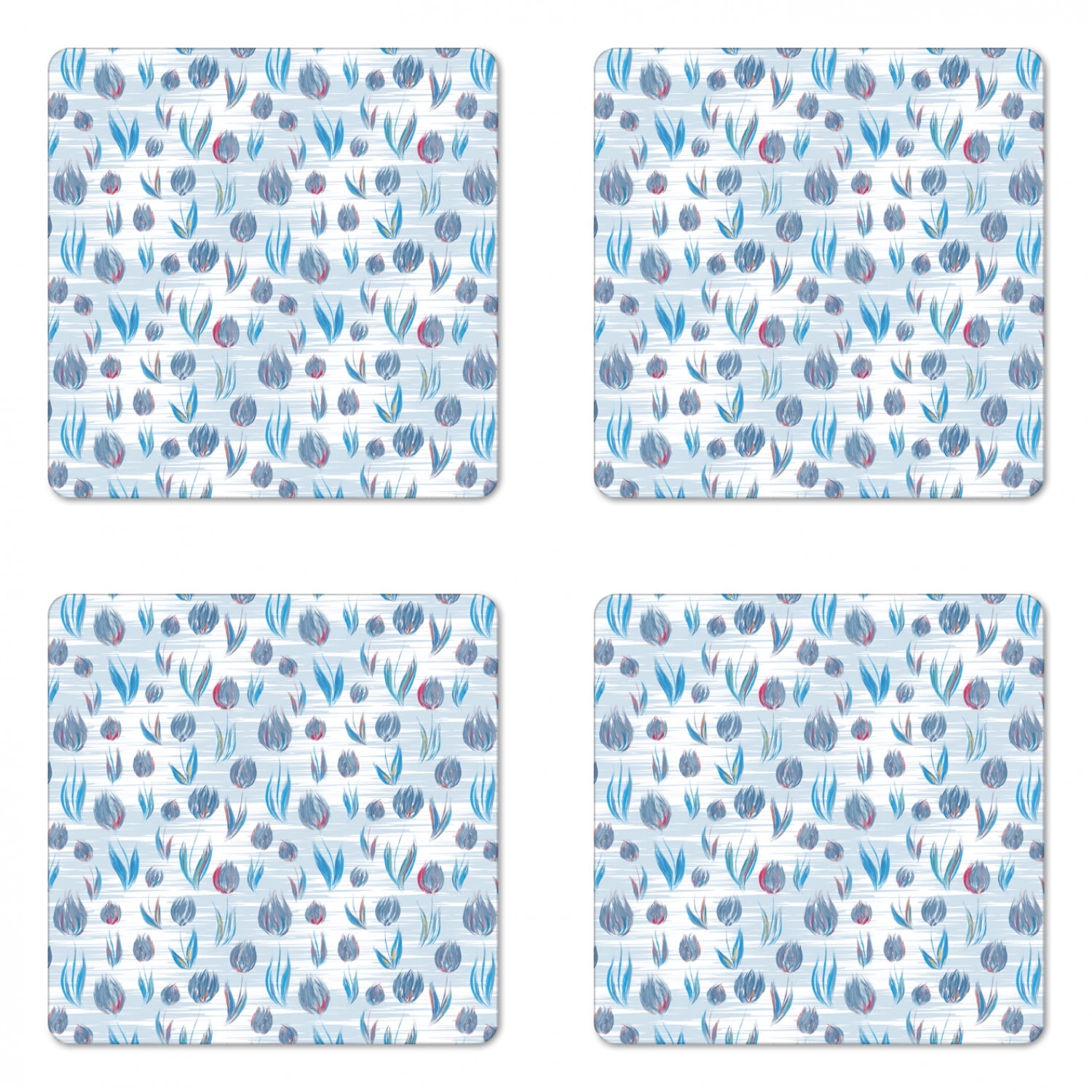 Tulip Coaster Set of 4, Different Size Tiled Tulips Illustration with ...