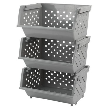 Idomy 42 L Plastic Folding Storage Crates, 3-Pack Stacking Collapsible ...