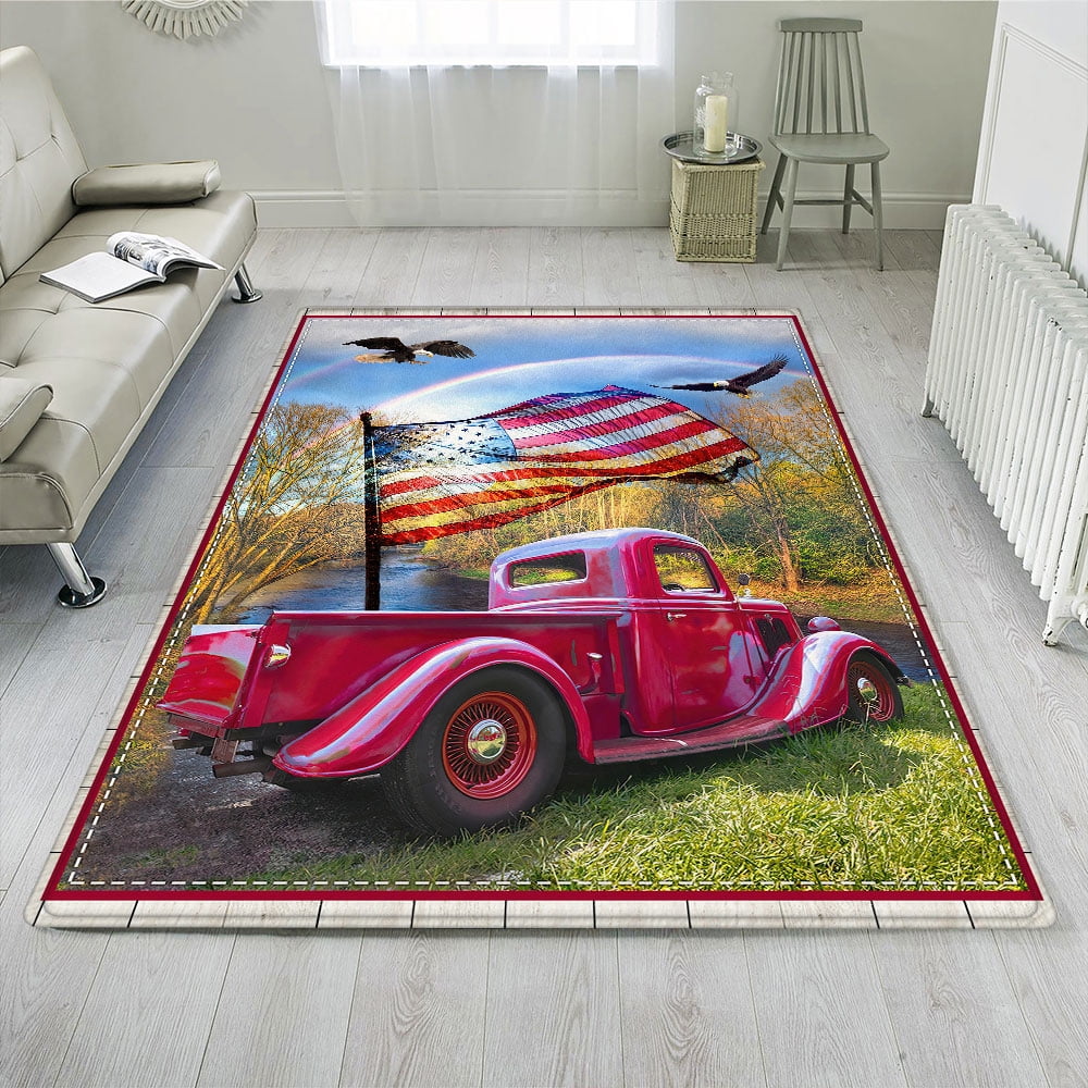 Rectangle Area Rug For Living Room, Bedroom, Patriotic Vintage Pick Up ...
