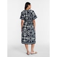 Time and Tru Women’s Border Print Linen Blend Midi Dress, Sizes XS-XXXL ...