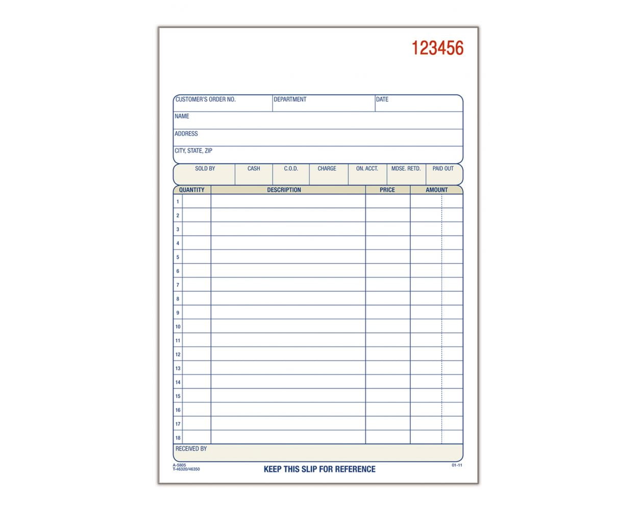 Adams Sales Order Book, 2 - Part, Carbonless, 5-9/16" x 8-7/16", 10 ...