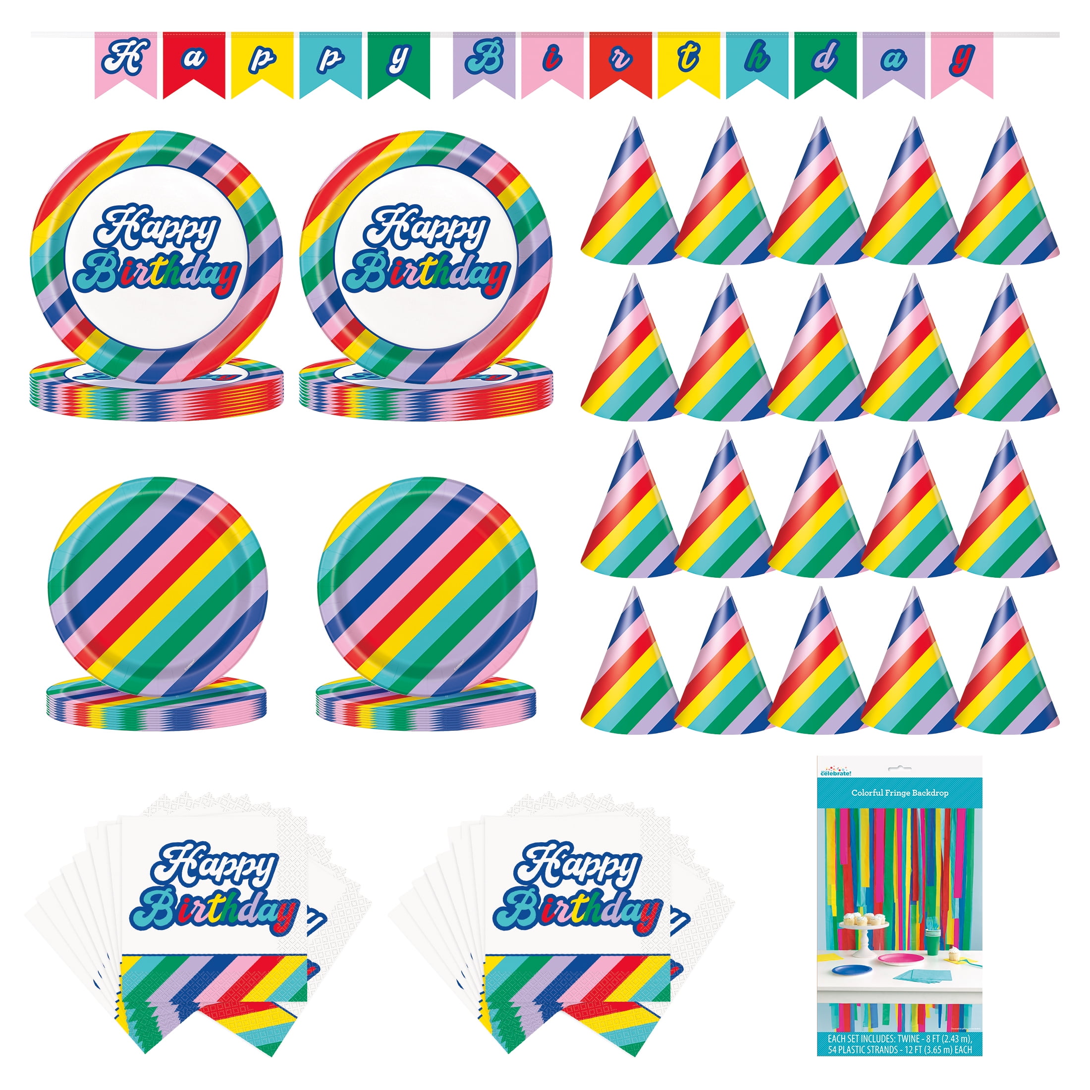 Way to Celebrate! Retro Rainbow Birthday Party Tableware and Decoration ...