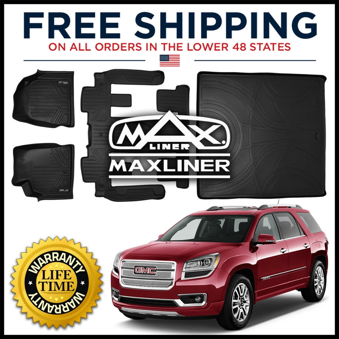 MaxLiner 1st 2nd & Cargo Behind 2nd Row Bucket Mats Set BLACK 2009-16 ...
