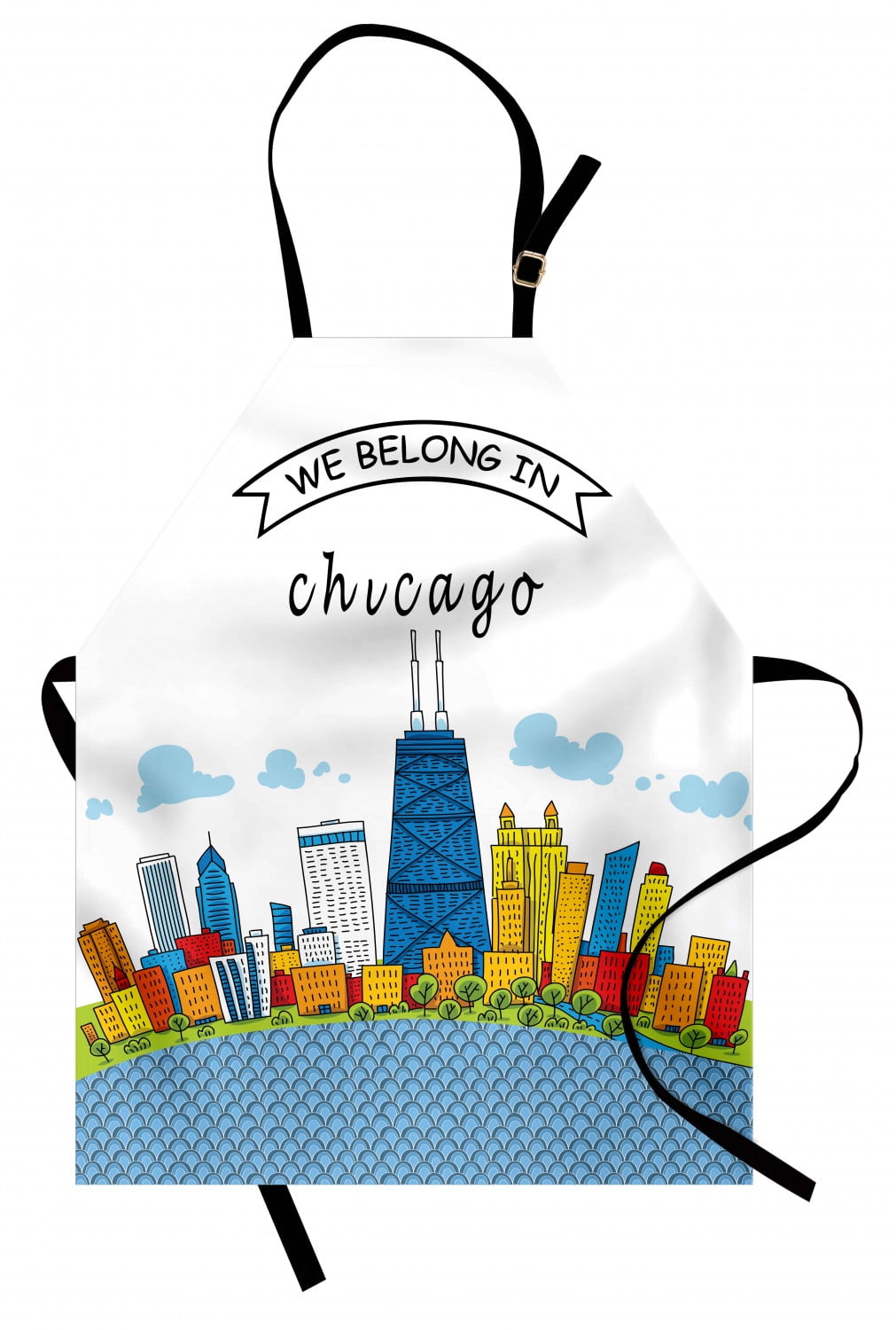 Landscape Apron, Chicago Skyline Cartoon Colorful City View Cityscape ...