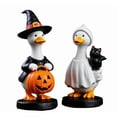 2 Pcs Halloween Resin Goose Figurines,Witch Duck with Pumpkin Bucket ...