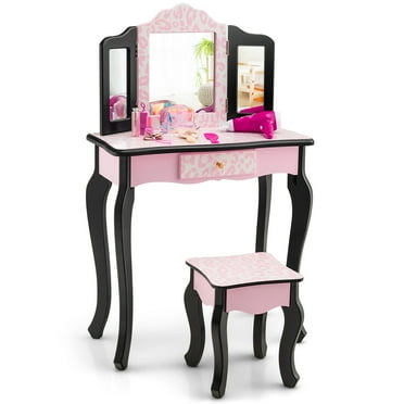 Costway Vanity Table Set Makeup Dressing Kids Girls Study Table Tri ...