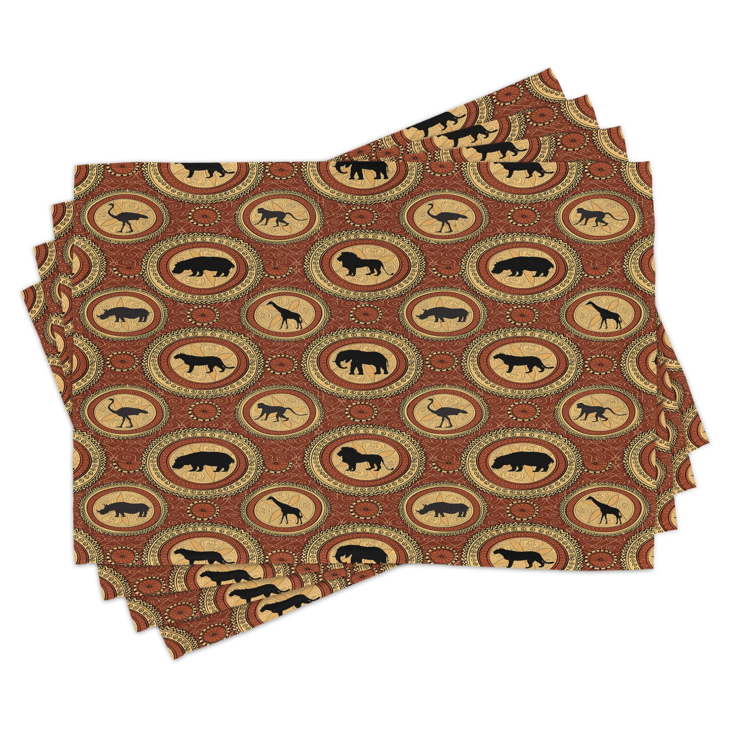 Ambesonne Savannah Place Mats Set of 4, Monkey Lion Folk African ...
