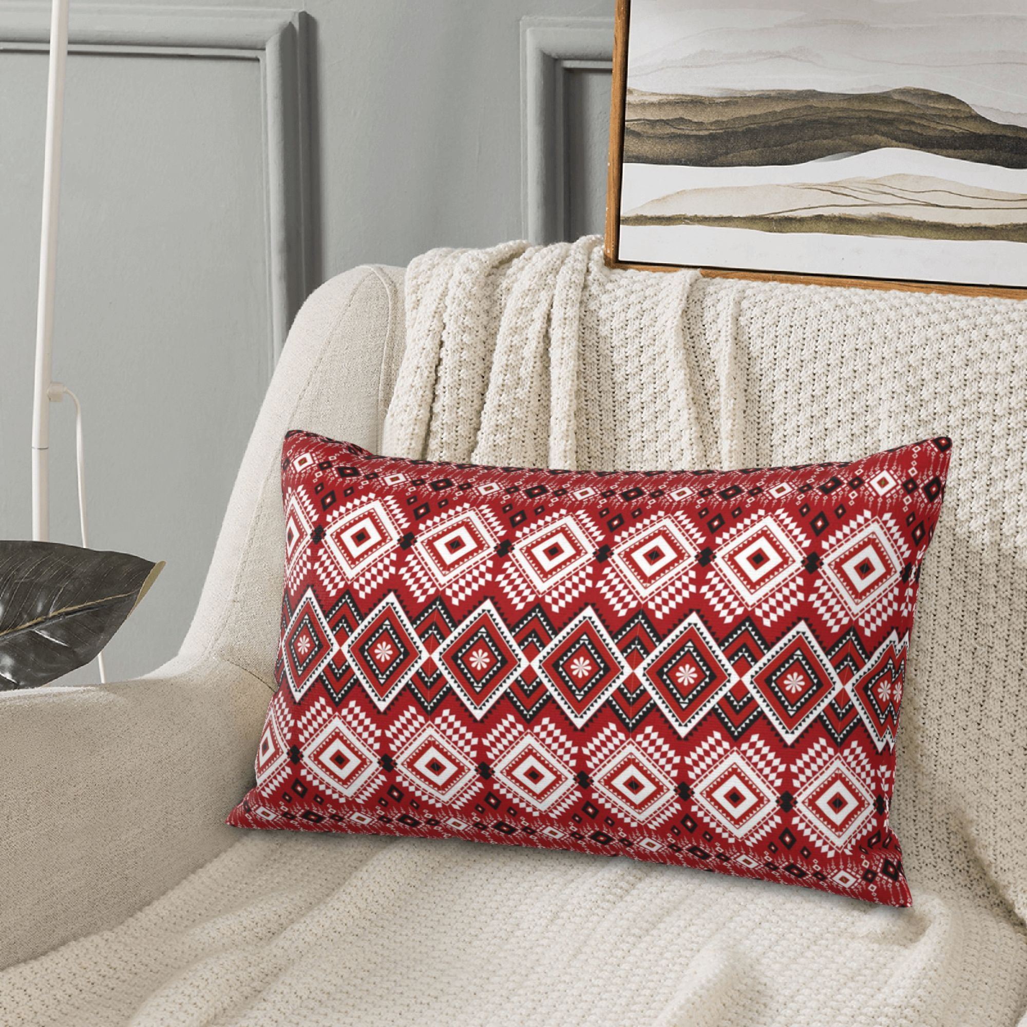 ZNDUO Rectangular Plush Cushion Cover, Boho Tribal Art Pattern Non ...