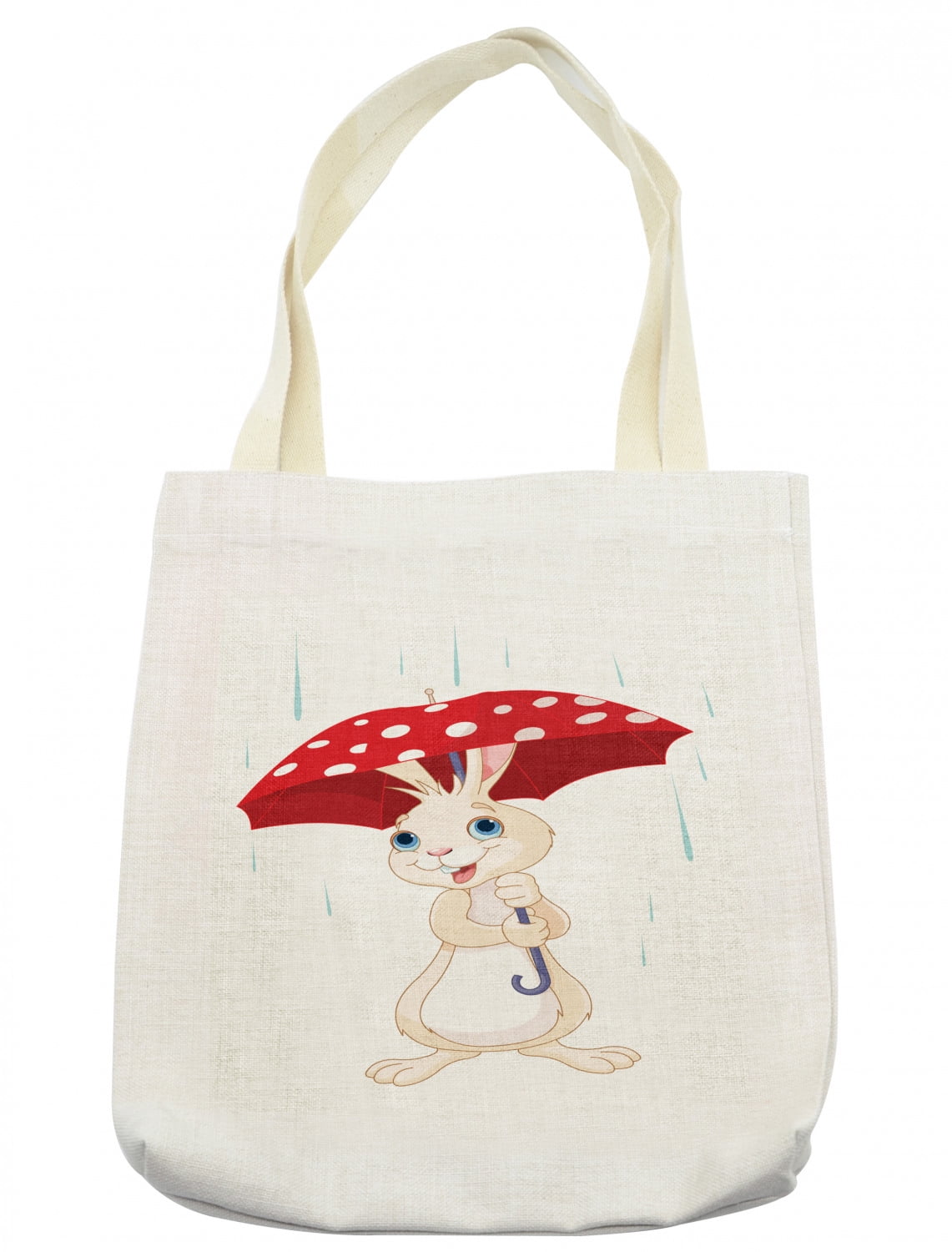 Bunny Tote Bag, Cartoon Little Rabbit Holding an Umbrella with Dots ...