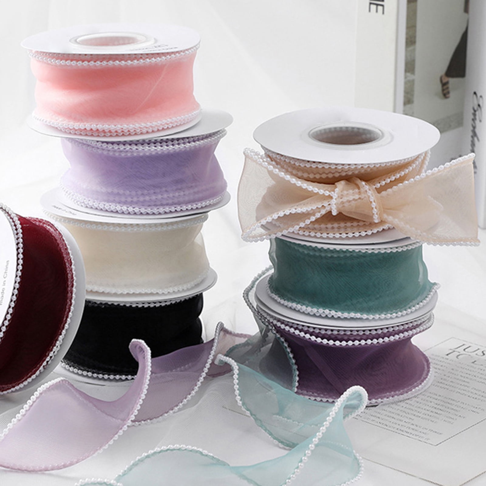 Opolski 5 Yard 4cm Wavy Ribbon Faux Pearls Fishtail Net Yarn Wide DIY ...