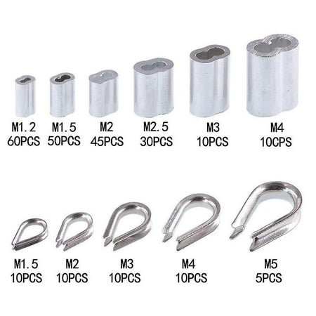 250 Pack Aluminum Wire Rope Lugs In 6 Different Sizes Assortment Of ...