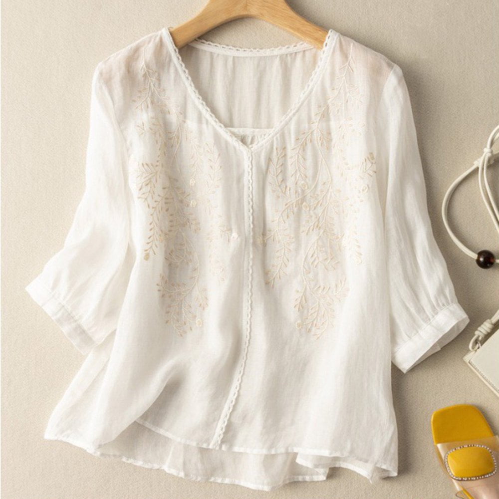 Click here for Choks Chok Fanixng Cotton Linen Tops For Women Sum... prices