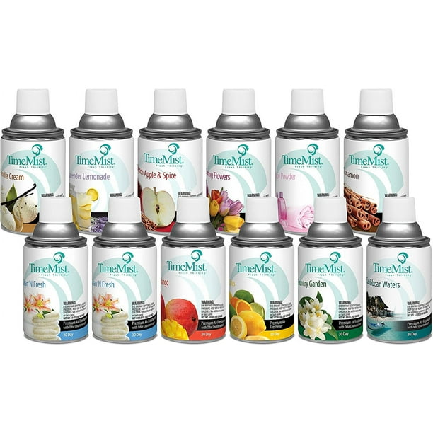 TimeMist Classic Metered Aerosol Fragrance Dispenser Case of 6 TimeMist Air Freshener Mixed Assortment Dispenser Refills