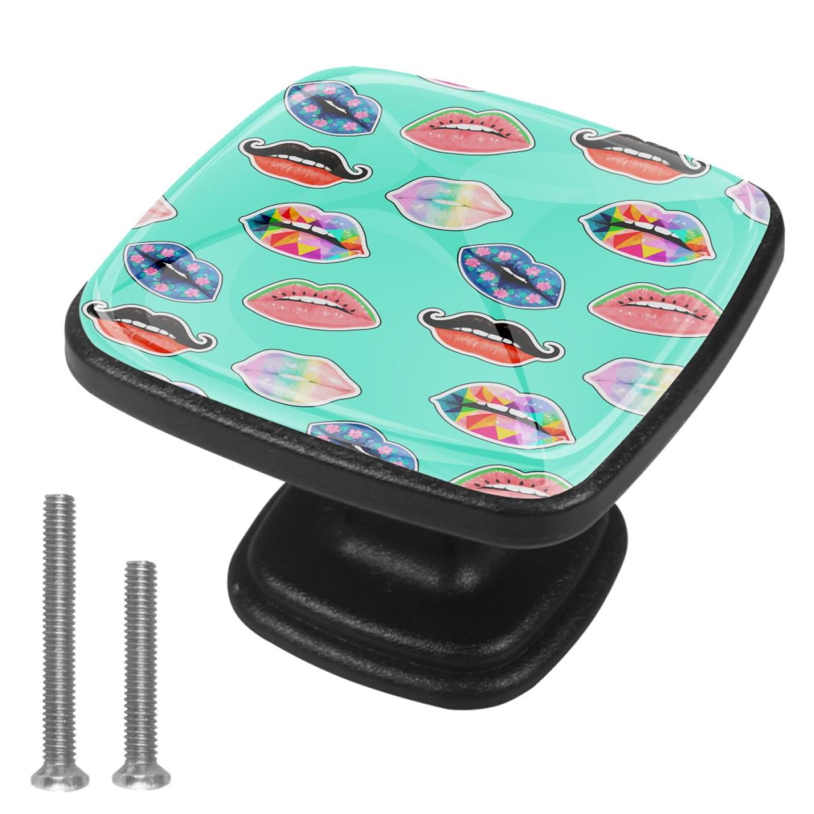 4 Pcs Cabinet Handle Drawer Pulls Lips Print Knobs with Screws Square ...