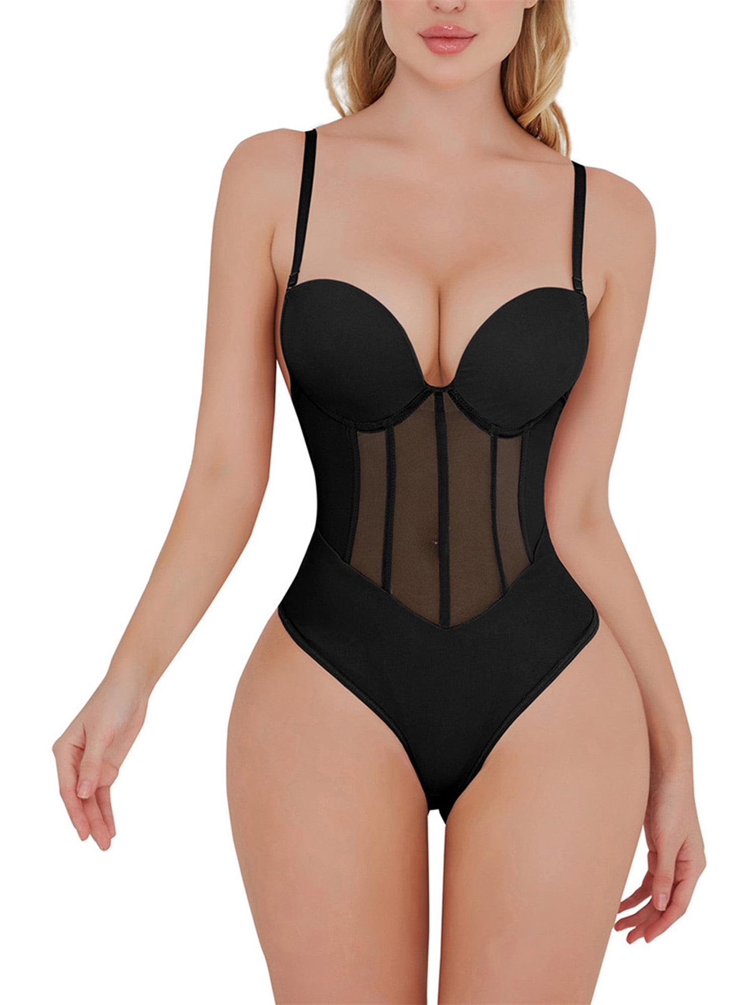 Bodysuit Spaghetti Strap Shapewear Slimming Backless Body Shaper Deep V