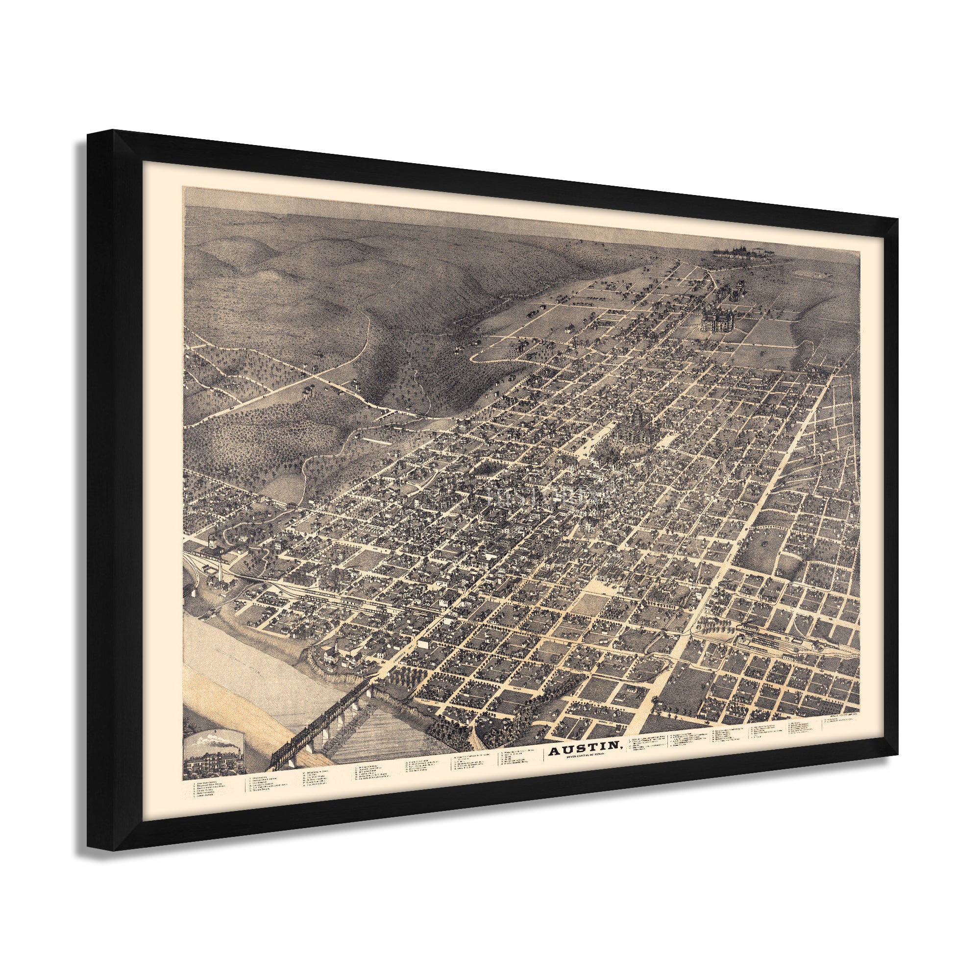 1887 Map of Austin Texas - Framed Vintage Austin Texas - Old City of ...