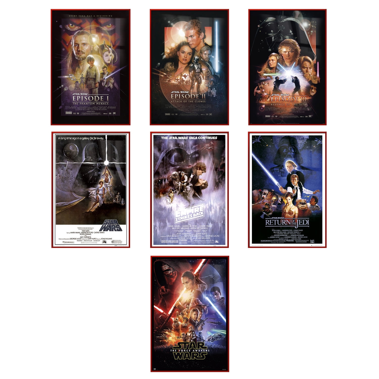 Star Wars: Episode I, II, III, IV, V, VI & VII - Framed 7 Piece Movie ...