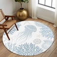 Light Blue Coastal Round Area Rug 6 FT,Non Slip Bedroom Rugs,Coral ...