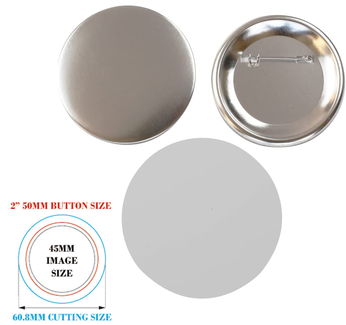 Techtongda 2" 50mm Pin Back Button Parts Round Button Parts Metal ...