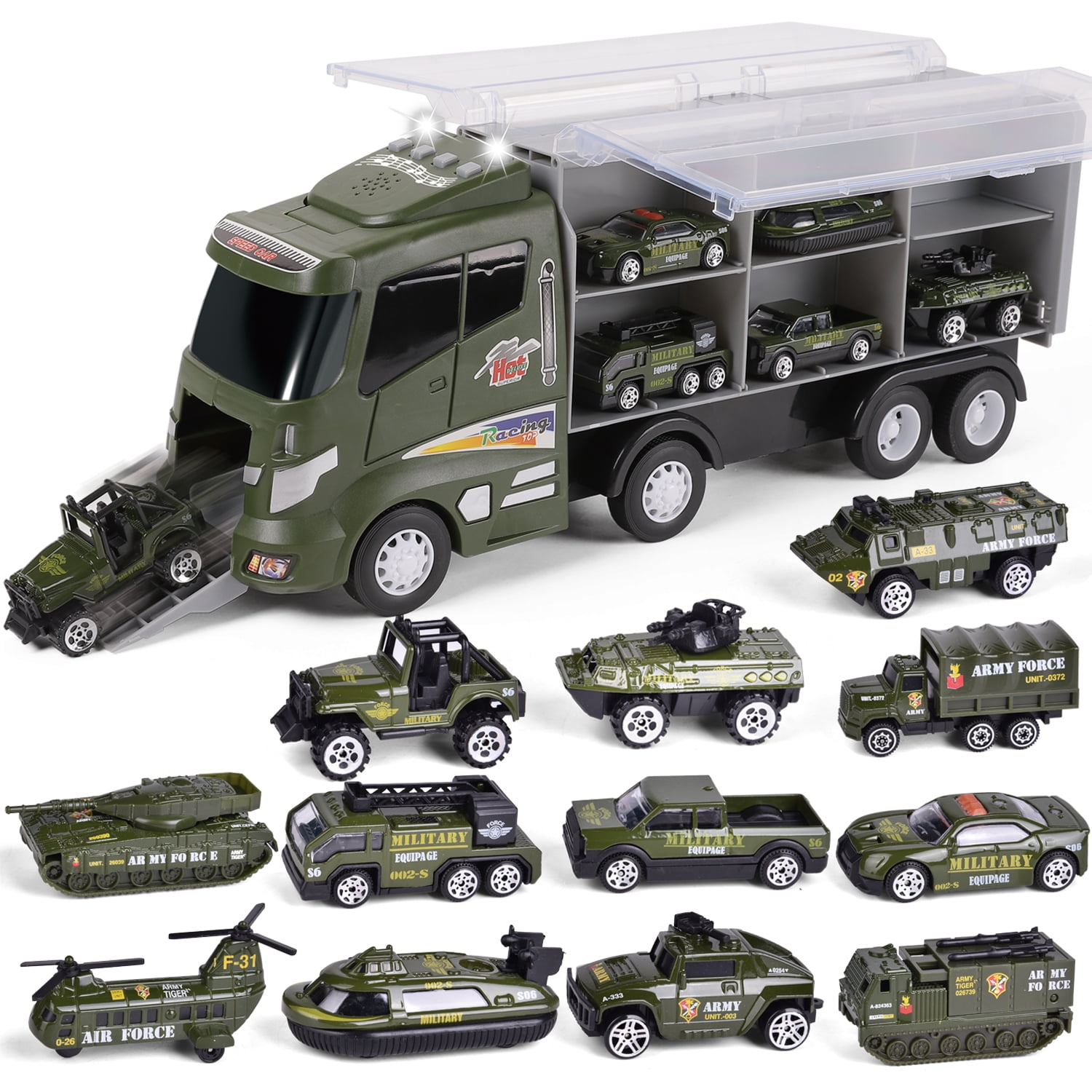 Fun Little Toys 12 in 1 Die-cast Army Toy Truck with Mini Military ...