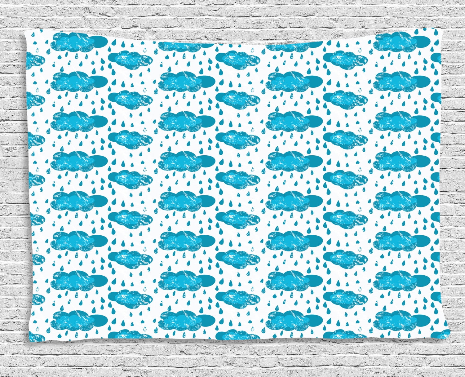 Blue and White Tapestry, Raining Clouds Hand Painted Style with Rough ...