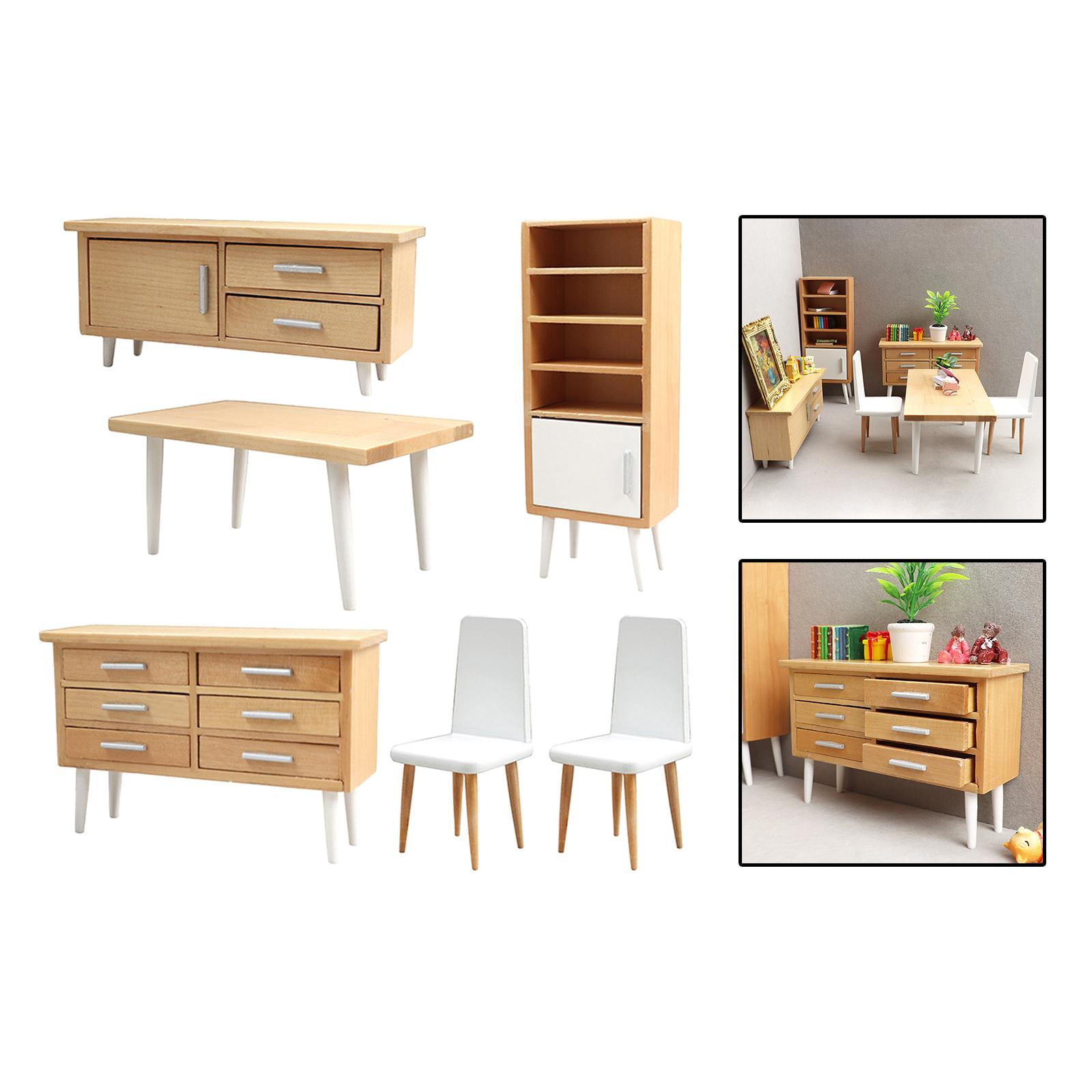 6 piezas 1/12 muebles de silla mesa Mini modelo comedor Micro paisaje ...