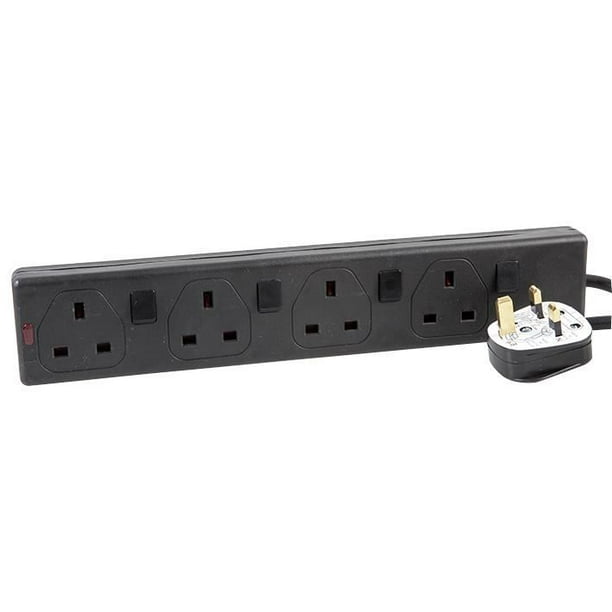 PRO ELEC - 4-Gang Individually Switched Extension Lead, Black, 2m Lead ...