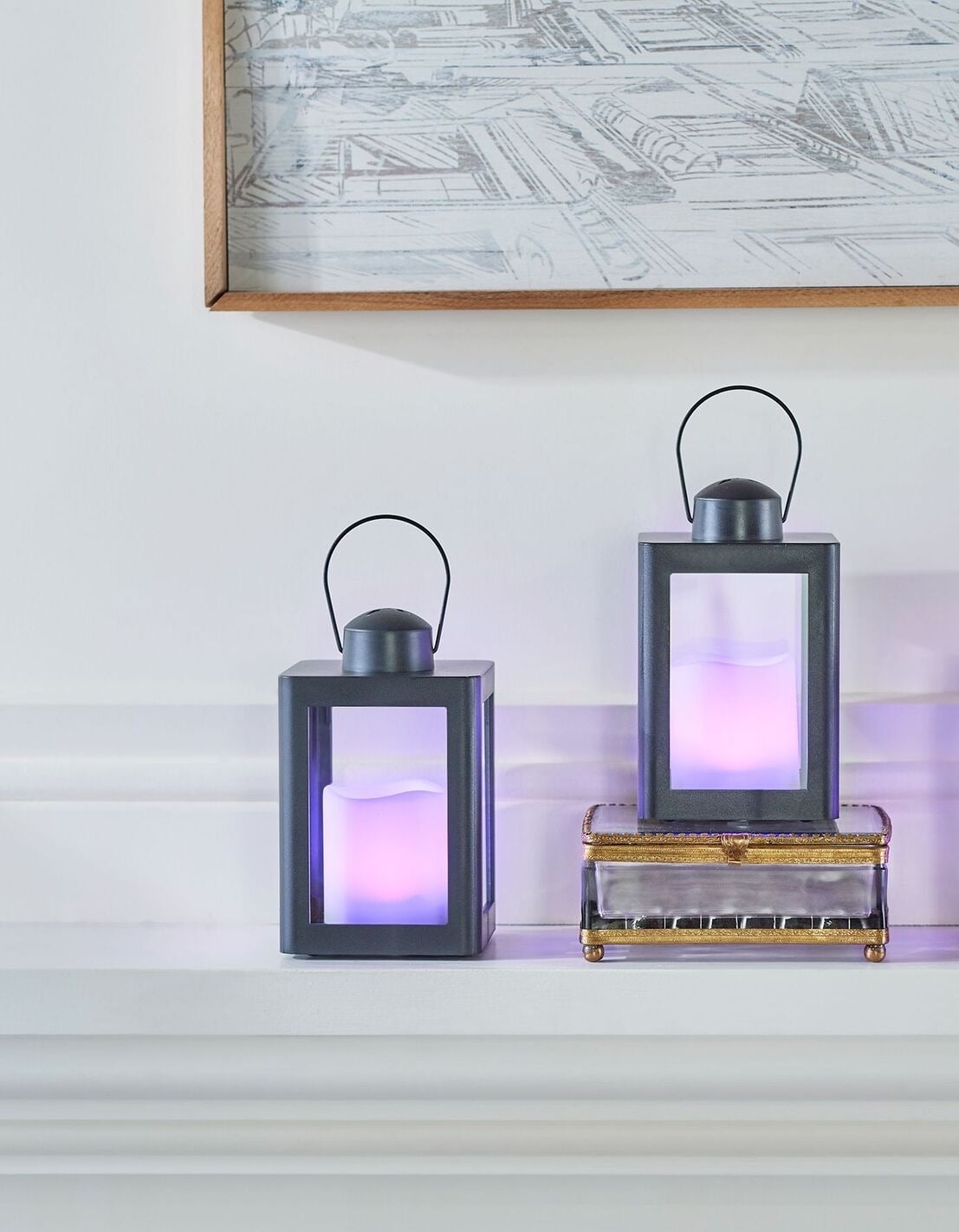 Home Reflections S/2 Mini Lanterns with Remote & Gift Boxes in Black ...